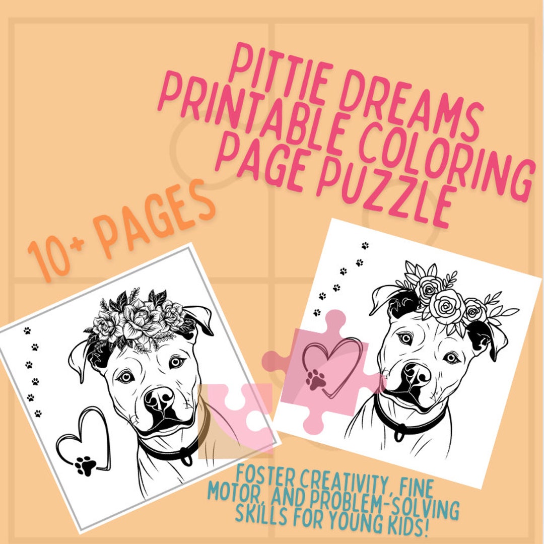 Pittie Dreams Flower Coloring Pages and Puzzle - Etsy
