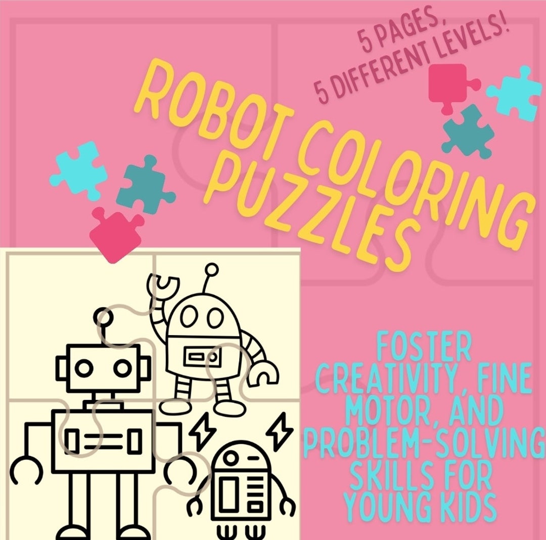 Kids Printable Robot Coloring Page & Puzzle - Instant Download Learning ...