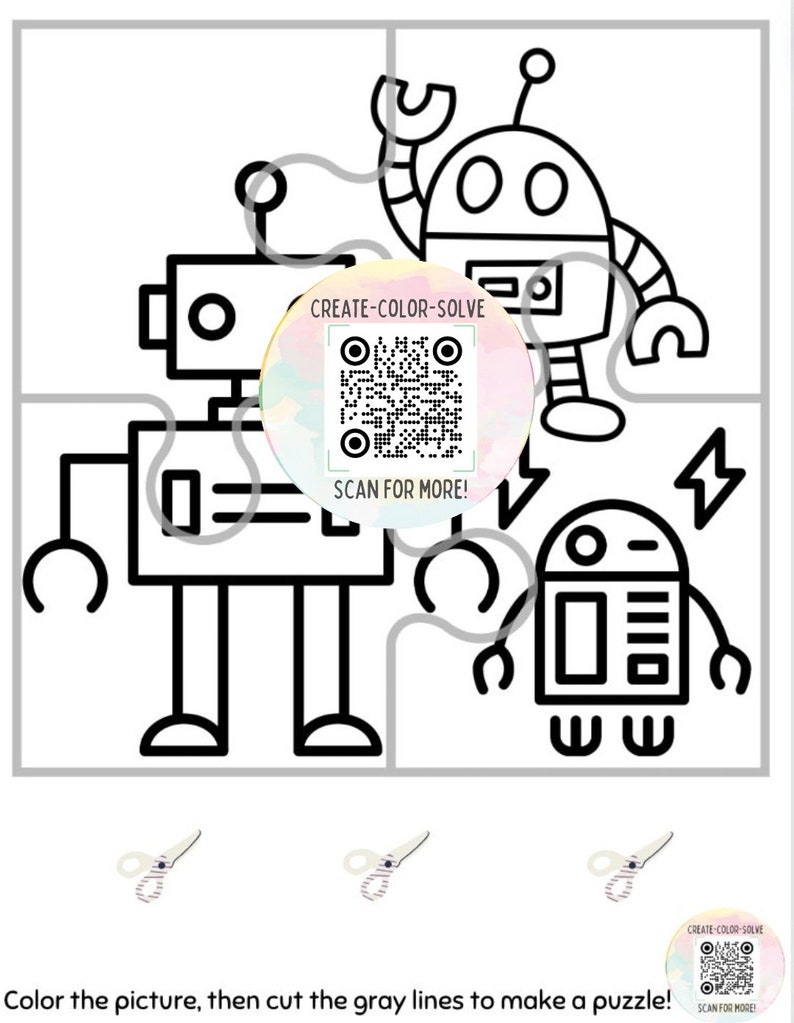 Kids Printable Robot Coloring Page & Puzzle Instant Download Learning ...
