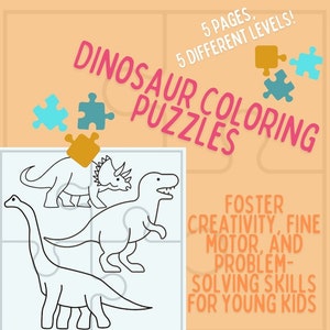 Kids Printable Dinosaur Coloring Page & Puzzle - Instant Download ...