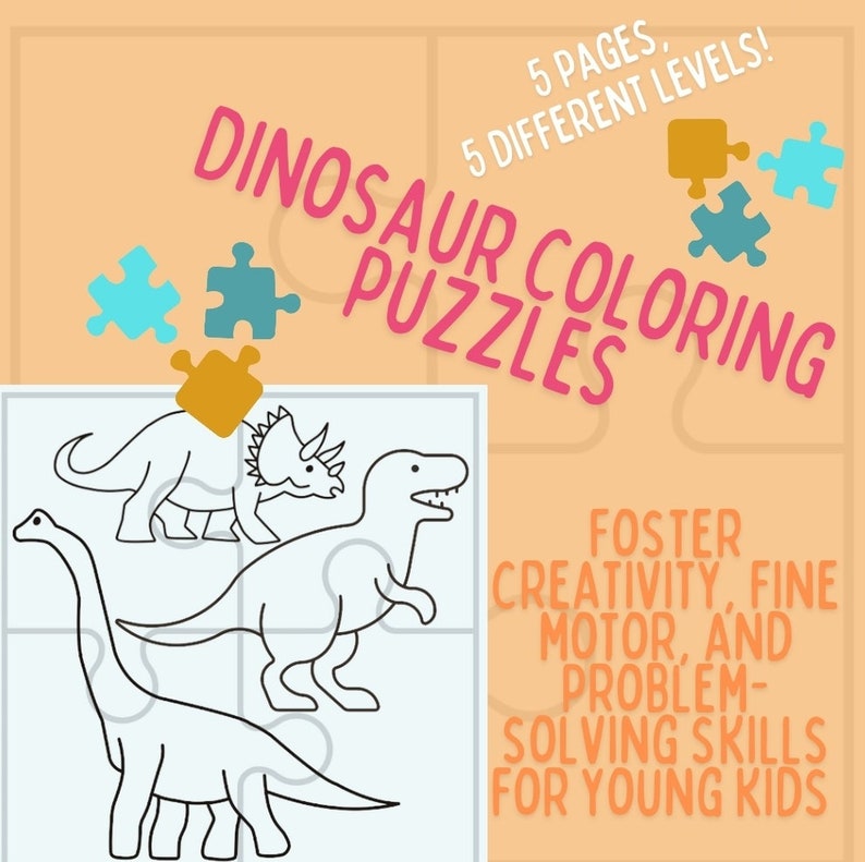 Kids Printable Dinosaur Coloring Page & Puzzle - Instant Download ...