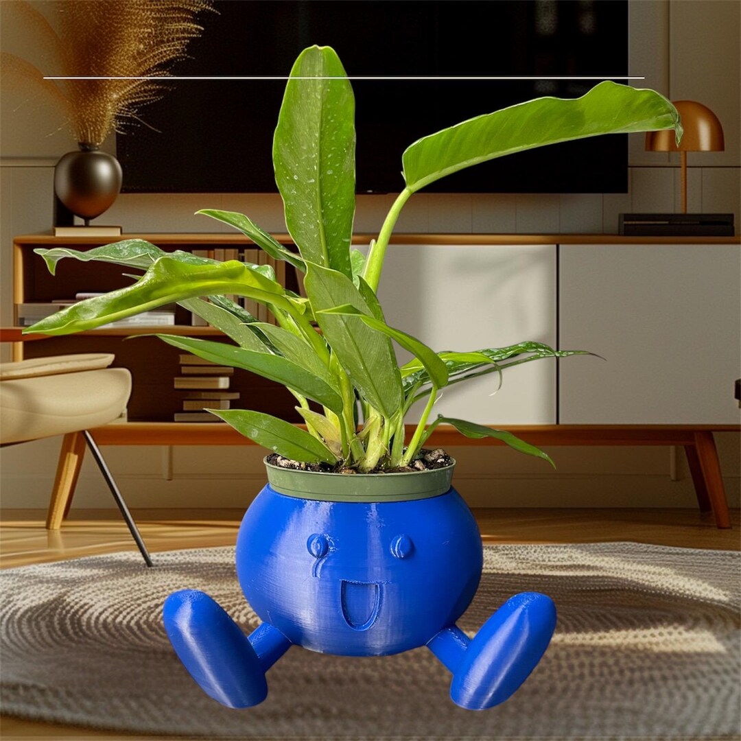 Happy Face Planter Pot With Legs – Whimsical Plant Pot Holder – Blue ...