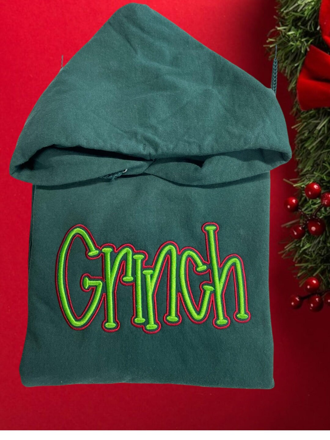 Fav Puff Embroidered "grinch" Sweatshirt • Puffy Script Embroidered ...
