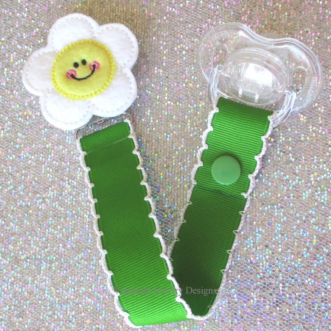 Dainty Daisy, Happy, Smiling Flower, Pacifier Clip, Paci, Soother, Mam ...