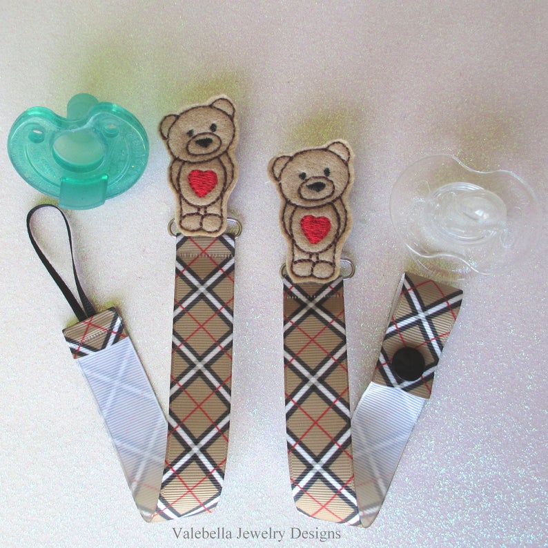 Heart Teddy Bear Pacifier Clip Paci Soother Mam Nook - Etsy