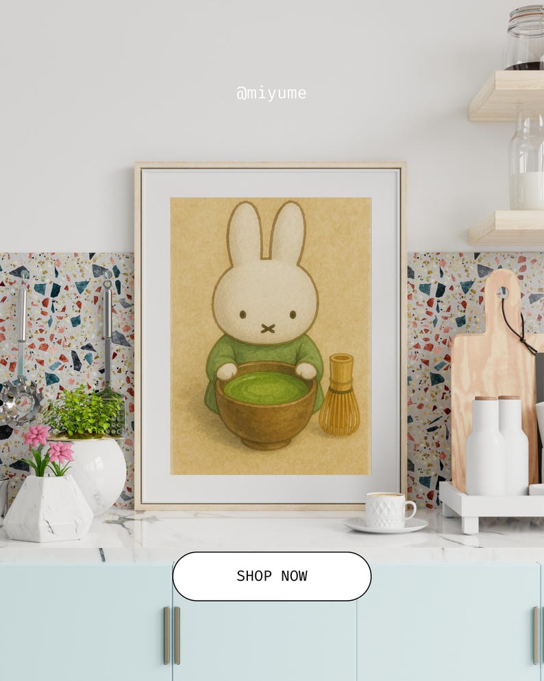 Miffy With Matcha Digital Art Print | Cute Cozy Spring Wall Art | Instant Download | Printable ...