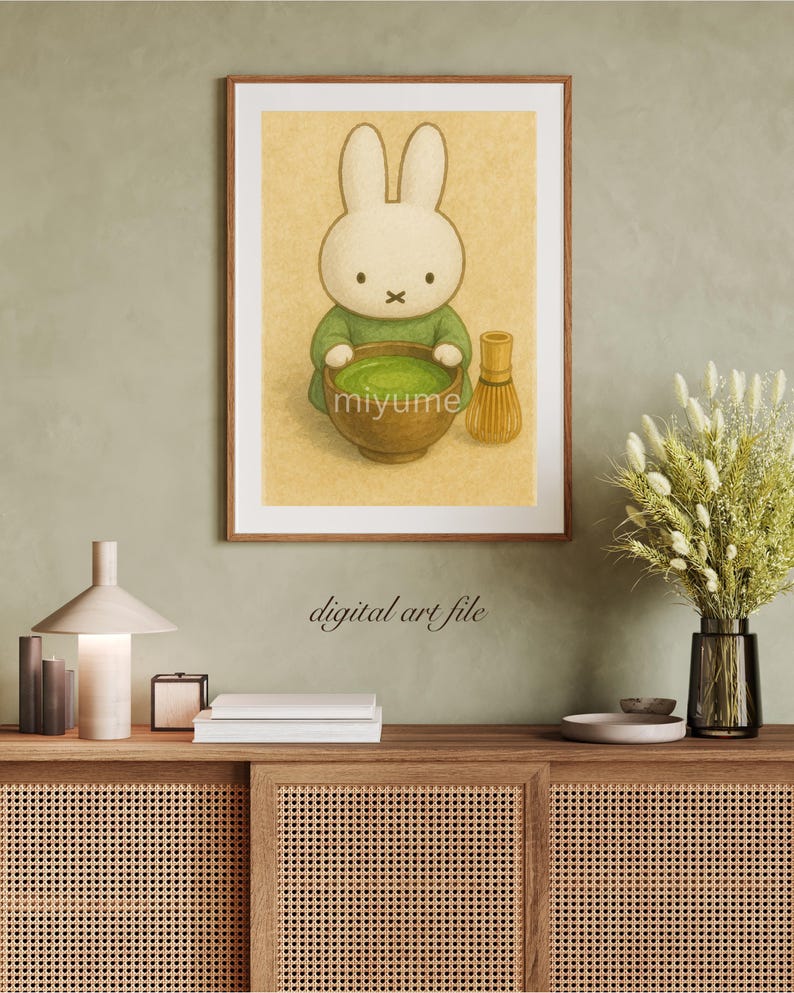 Miffy With Matcha Digital Art Print | Cute Cozy Spring Wall Art ...