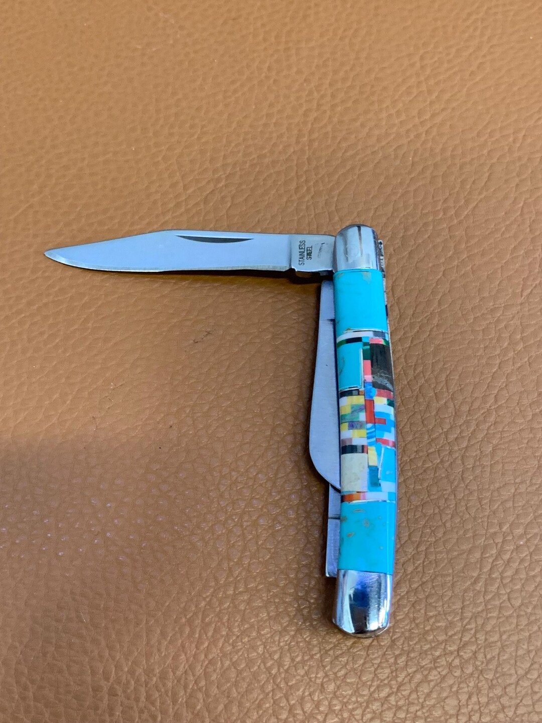Small Handmade Turquoise Inlay Pocket Knife With 3 Blade - Etsy
