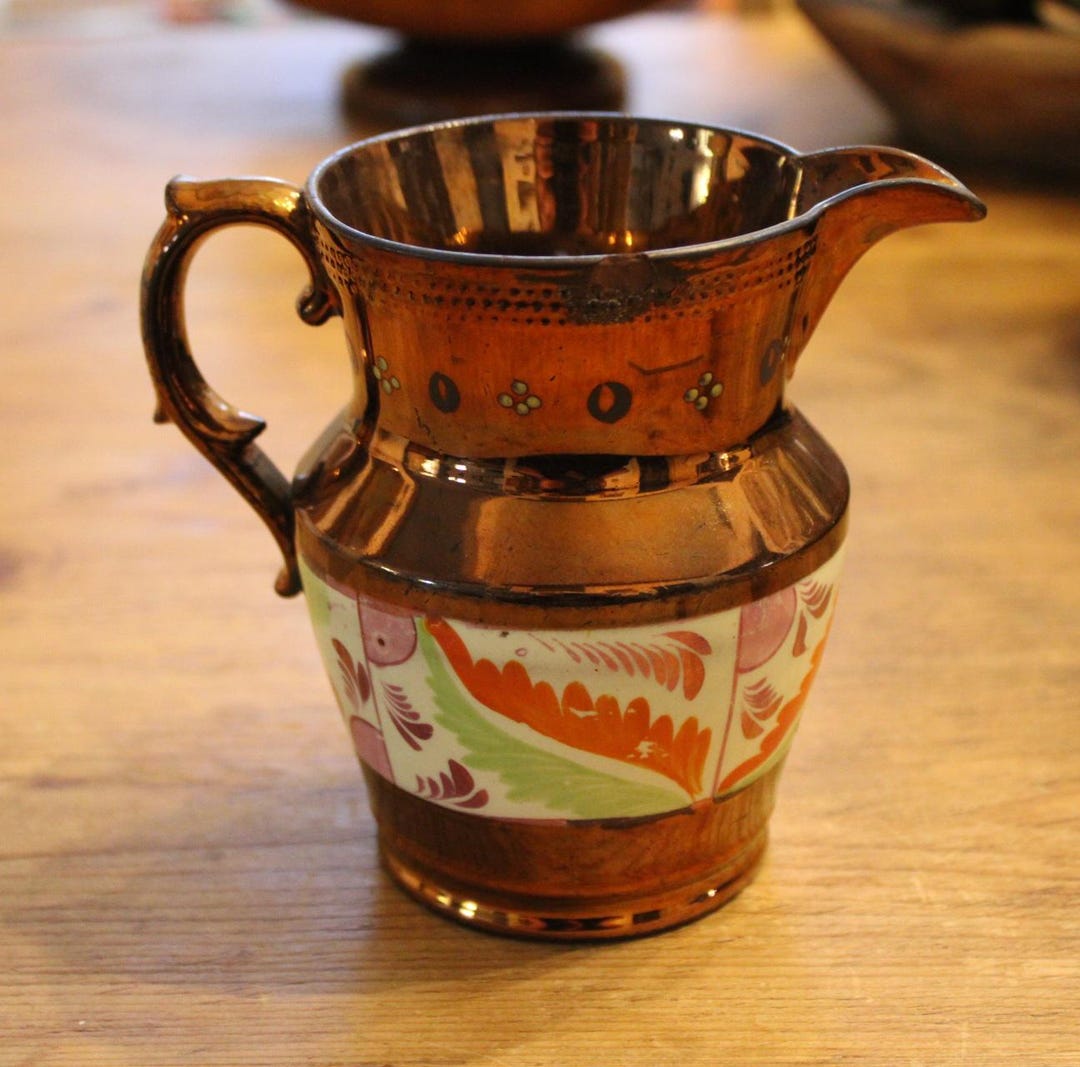 Antique Staffordshire Copper Lustreware Pitcher: Hand-painted Milk Jug ...