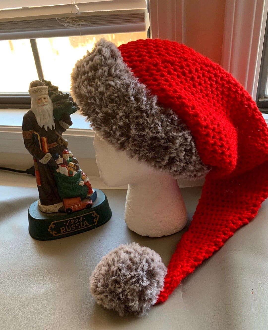 Extra Long Santa Hat / Elf Stocking Cap / Christmas Hat With Fur Brim ...