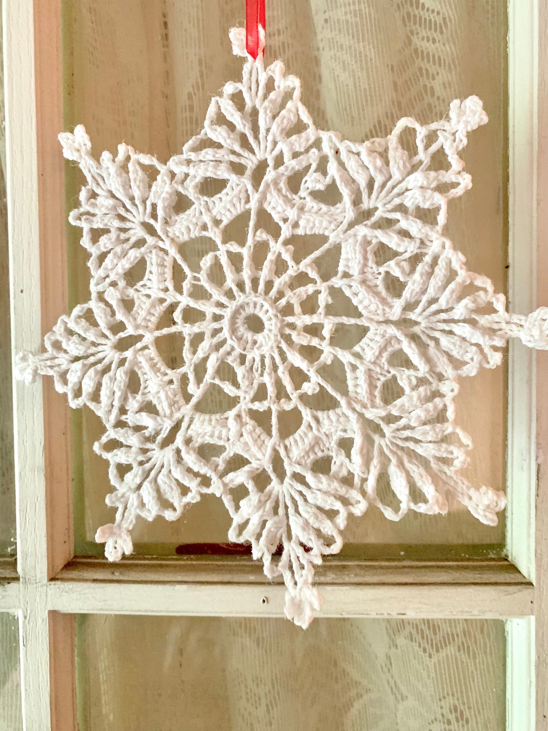 Hanging Snowflake Doily / Snowflake Doily Window Ornament - Etsy