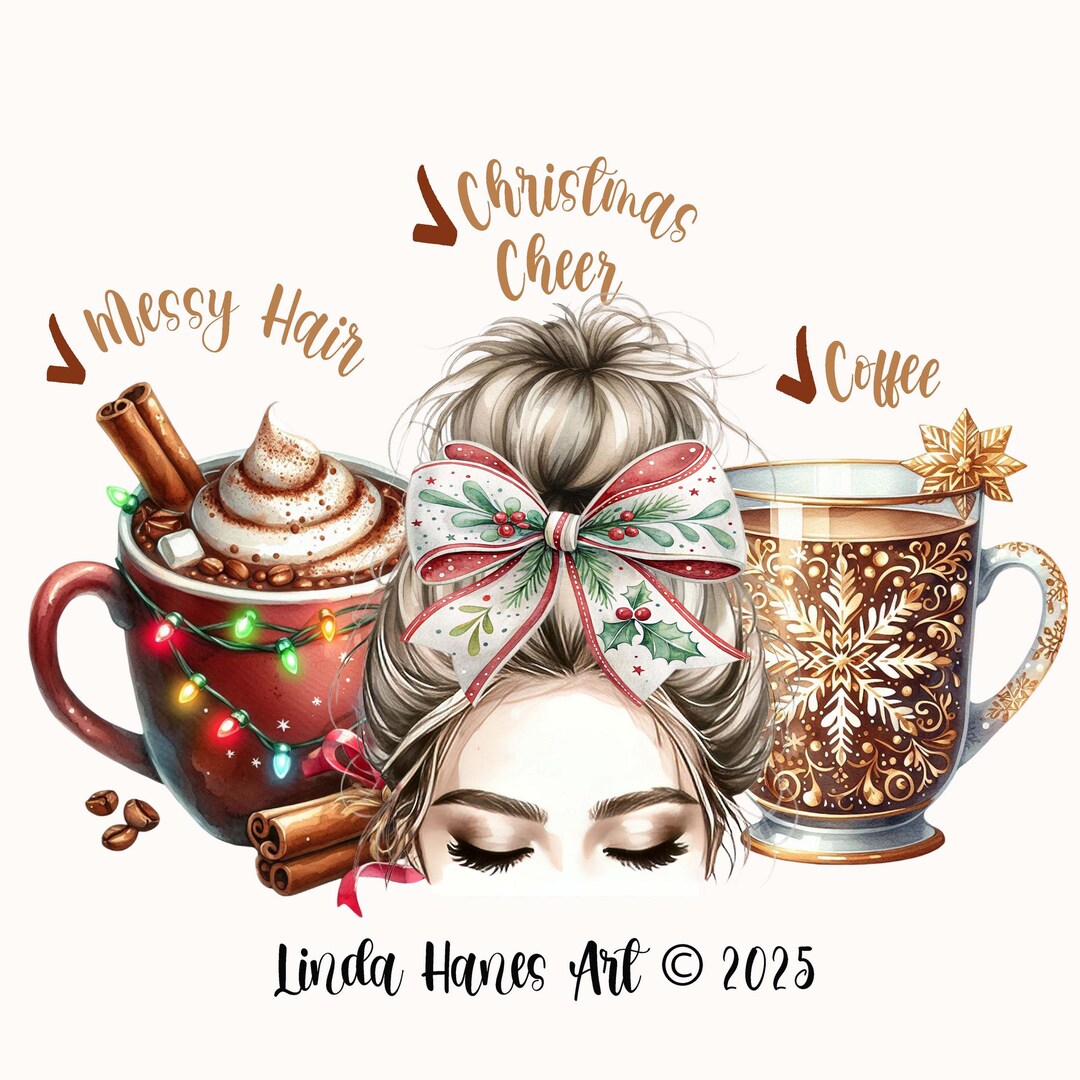 Messy Bun Christmas Coffee PNG, Sublimation Design (digital Download ...