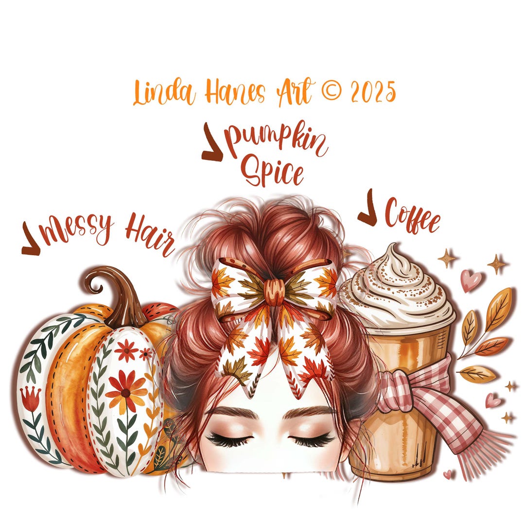 Messy Bun Fall PNG, Red Head Auburn Hair, Coffee Sublimation (digital ...