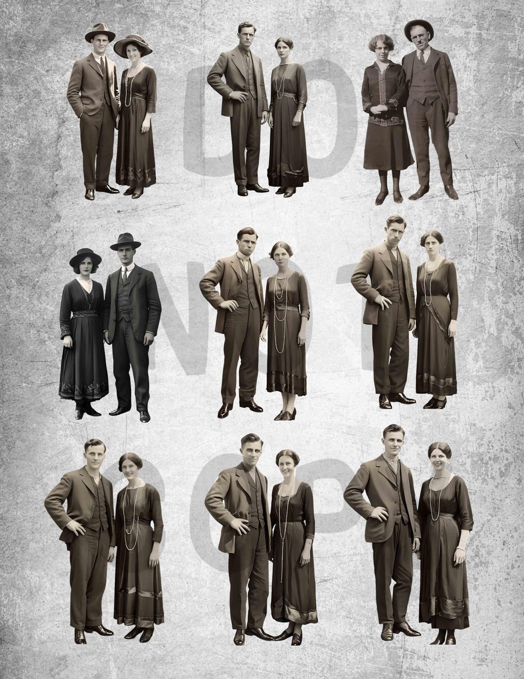 1920s Couples Portrait Collage Sheet: Sepia Vintage Photography ...
