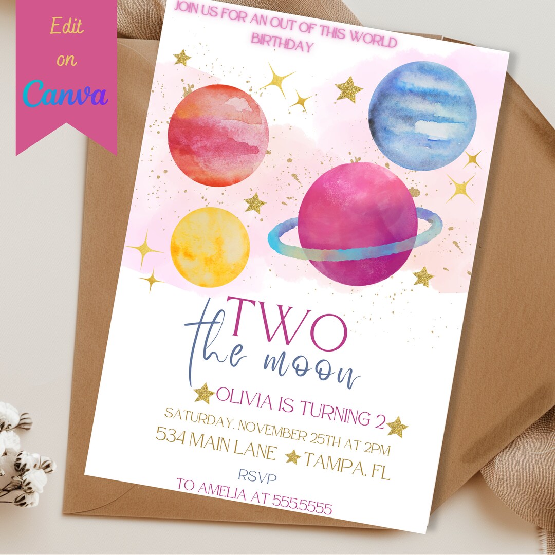 Space, Planets Party Digital Invitation Template, Canva - Etsy