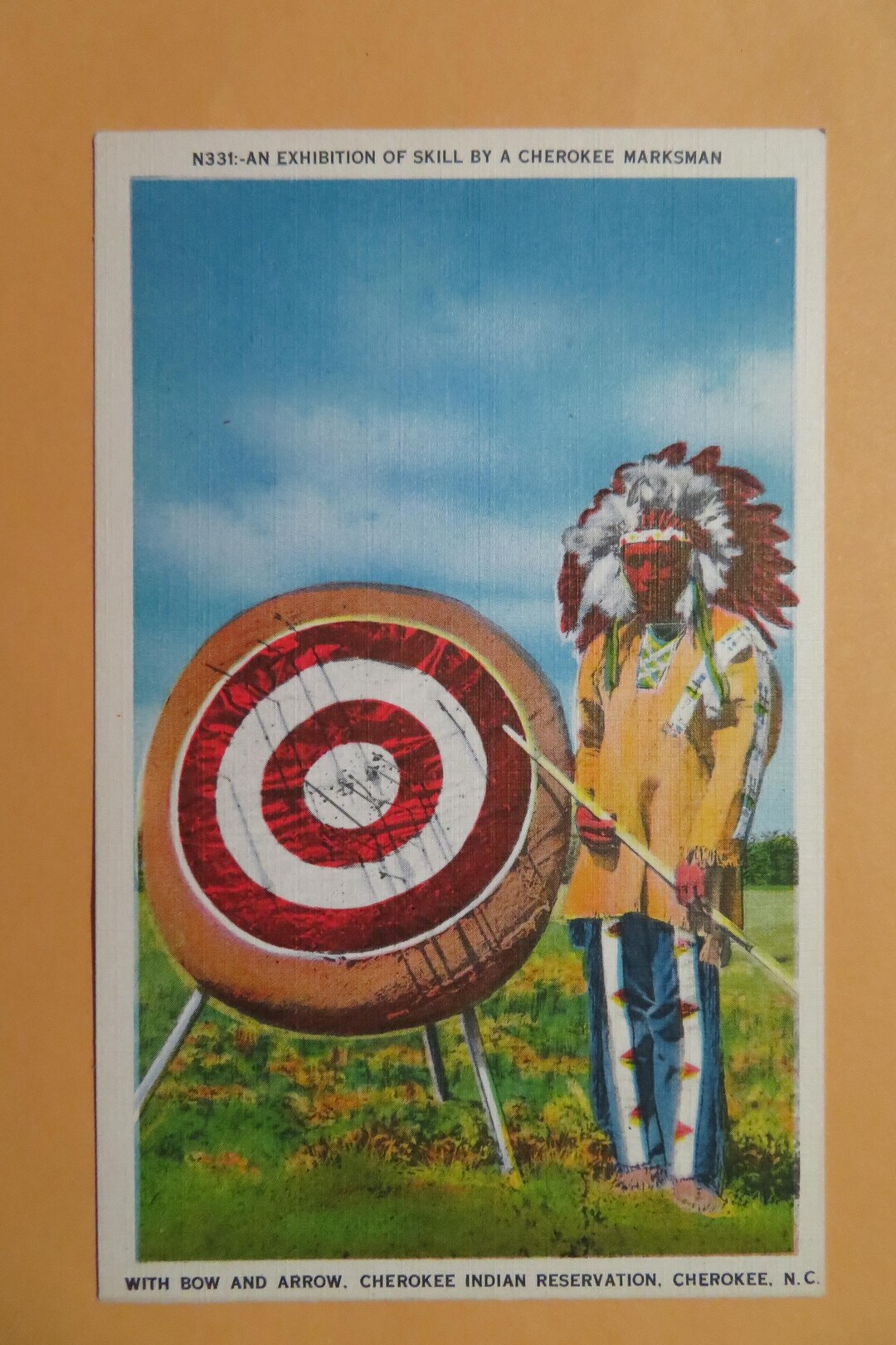 Cherokee Indian With Bow and Arrow / Vintage Linen Postcard Native ...