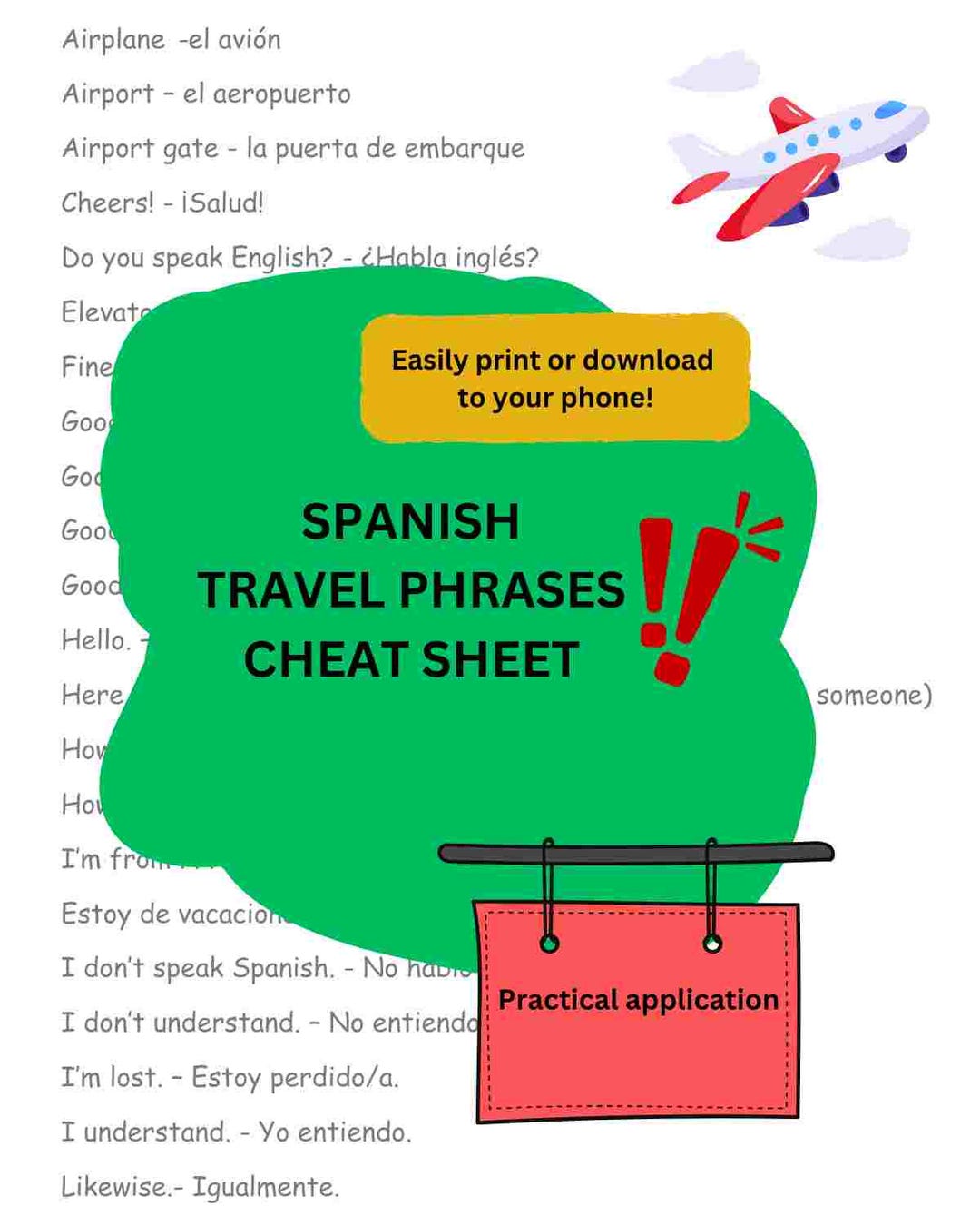 SPANISH TRAVEL PHRASES Cheat Sheet Practical Terminology, Concisely ...