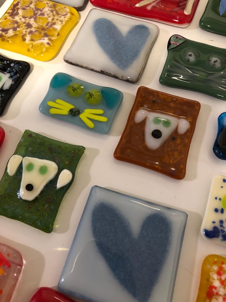 Four Handmade Funky Fused Glass Fridge Magnets - Etsy