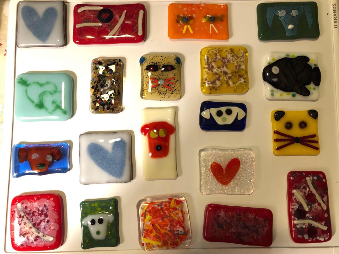 Four Handmade Funky Fused Glass Fridge Magnets - Etsy