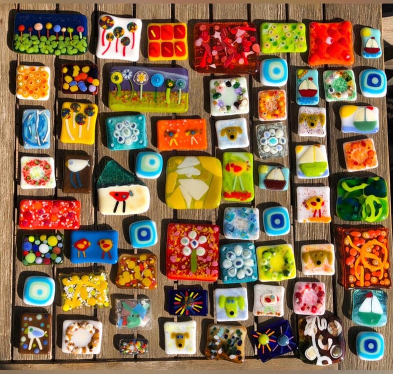 Four Funky Fused Glass Fridge Magnets - Etsy