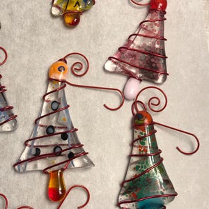 Handmade Funky Fused Glass Christmas Tree and Hanukkah Bush Ornaments ...