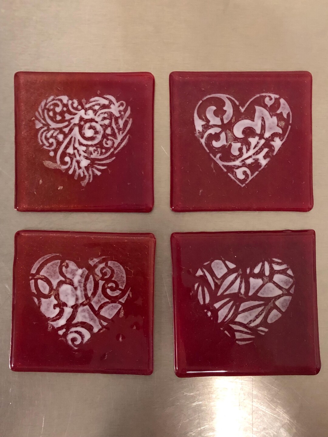 Set of Four Funky Fused Glass Heart Valentines Coasters - Etsy
