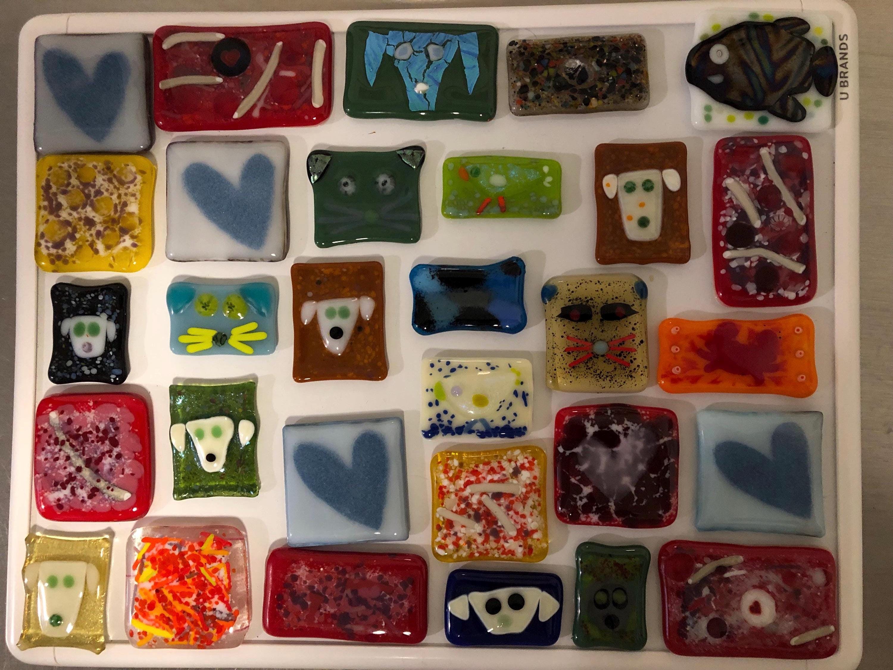 Four Handmade Funky Fused Glass Fridge Magnets - Etsy