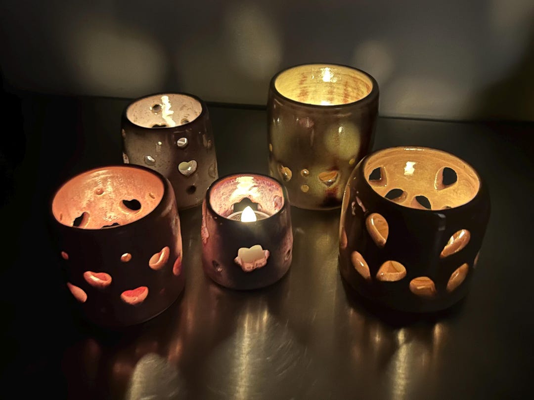 Handmade Ceramic Garden Lantern Night Light Luminary Solar Tealight ...