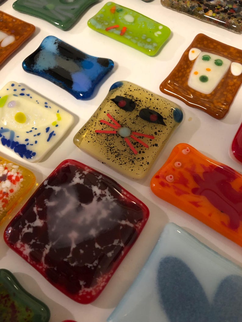 Four Handmade Funky Fused Glass Fridge Magnets - Etsy