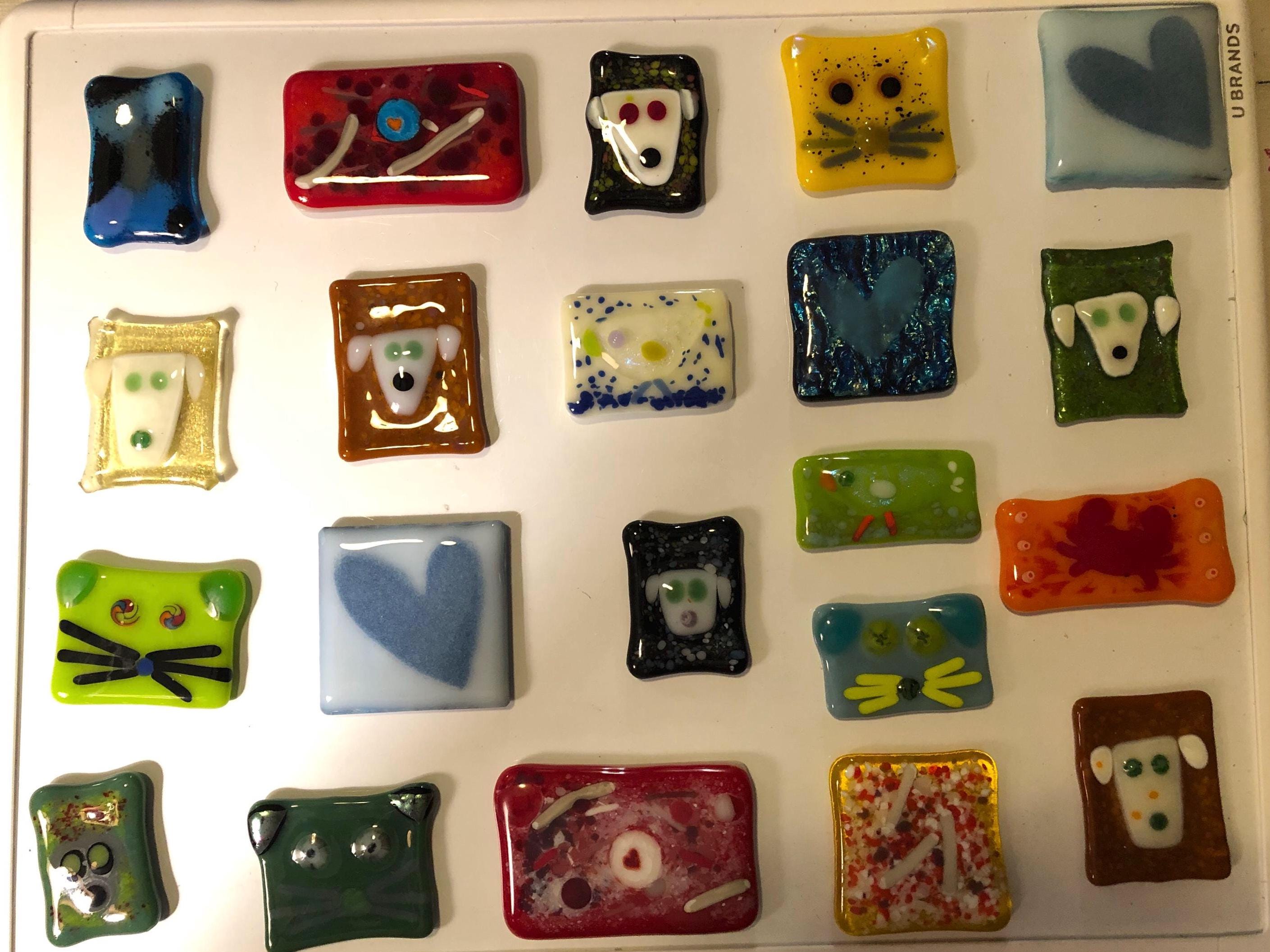 Four Handmade Funky Fused Glass Fridge Magnets - Etsy