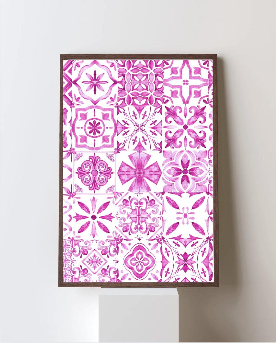 Mediterranean Rose Tile Print: Pink Mosaic, Boho Coastal Wall Art - Etsy