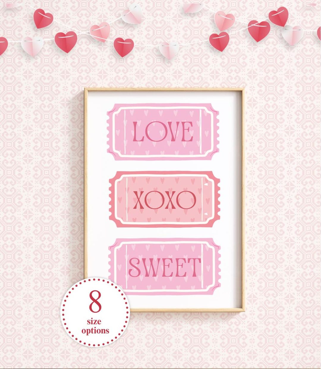 Pink Valentine Poster, Heart Ticket Collage Wall Art, Love XOXO Sweet ...