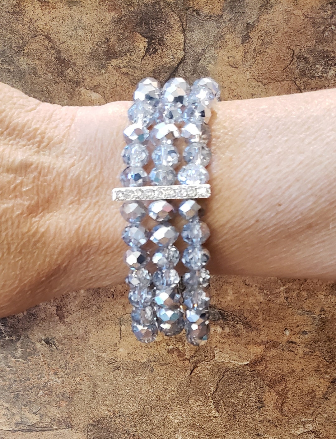 Silver Stretch Bracelet, Multi-strand Stretch Bracelet, Stretch Glass ...