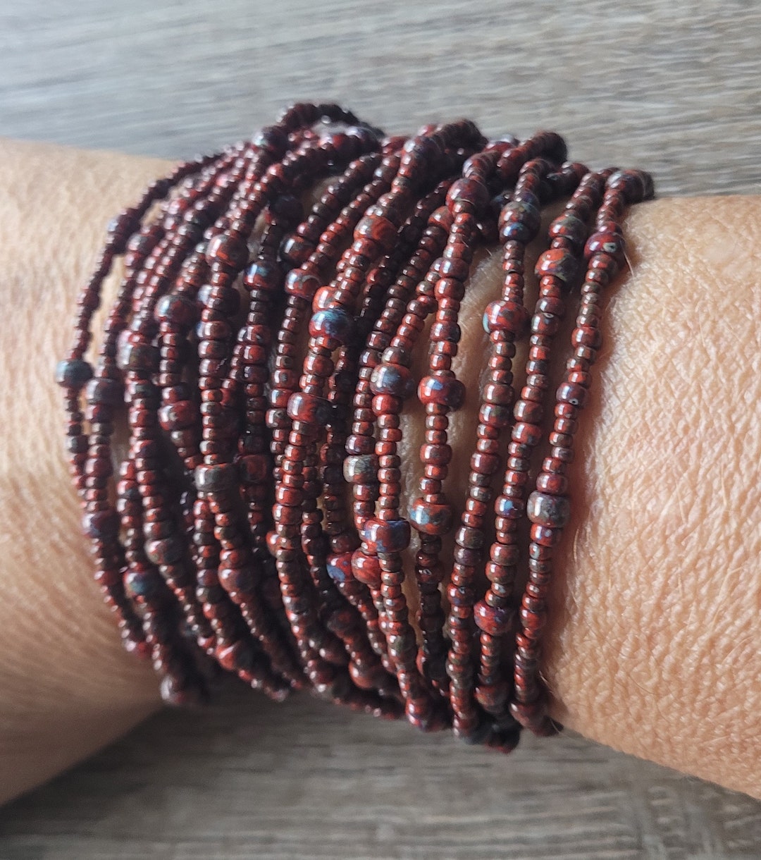 Rust & Gray, Glass Bead, Multi-strand, Bracelet Multi-strand, Seed ...
