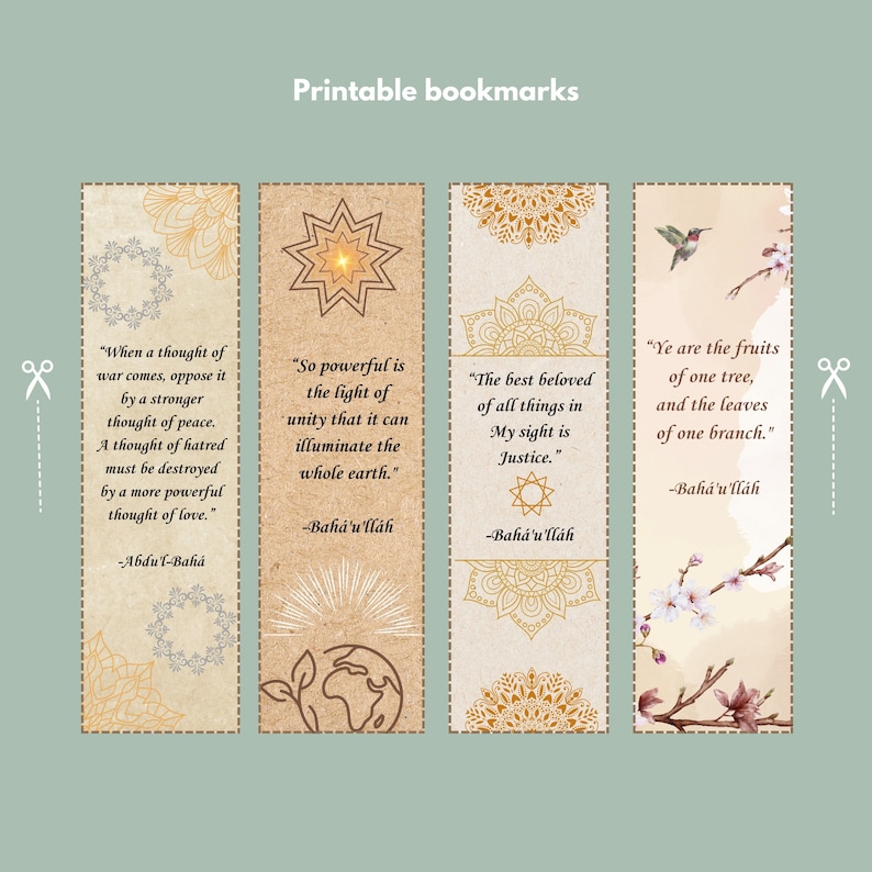 Printable Bahai Inspirational Bookmarks, Bahai Quote Bookmarks, Instant ...