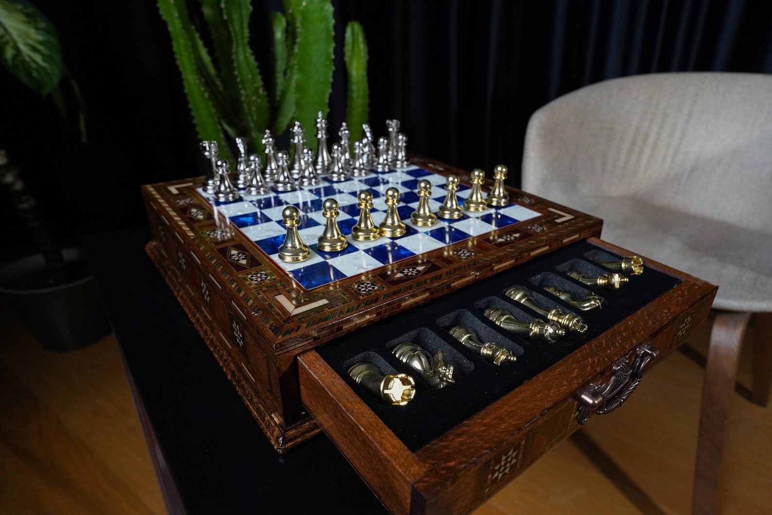 Handmade Luxury Chess Set With Storage Units blue - Etsy