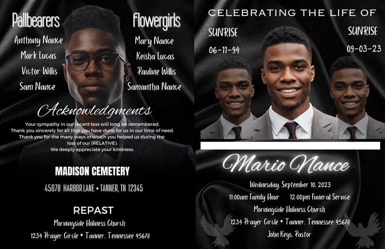 17 X 11 (8 Pages) Editable Obituary Template Using Canva, Funeral ...