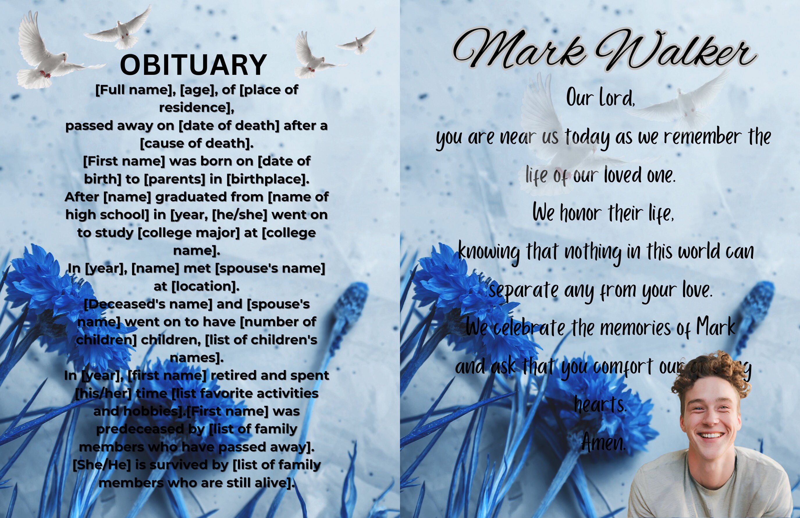 17 X 11 (8 Pages) Editable Obituary Template Using Canva, Funeral ...