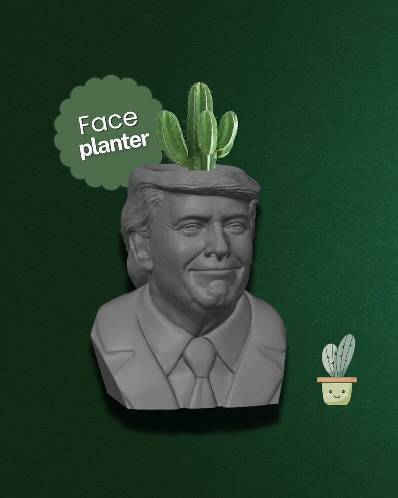 Donald Trump Planter – Funny 3D Printed Pot for Cactus, Political Joke ...