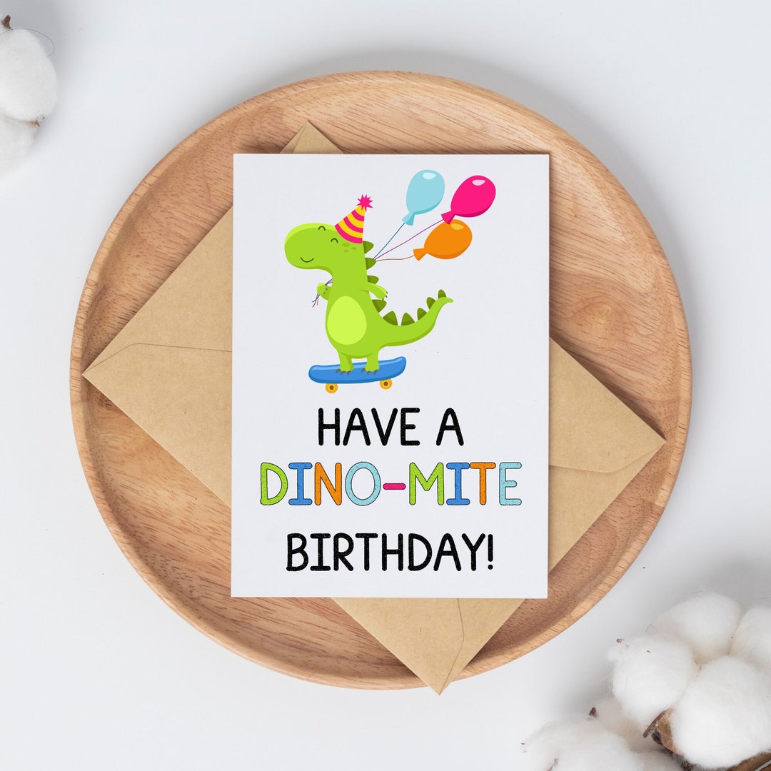 Dinosaur Birthday Card, Dinomite Birthday, Cute Dino Card, Dinosaur ...