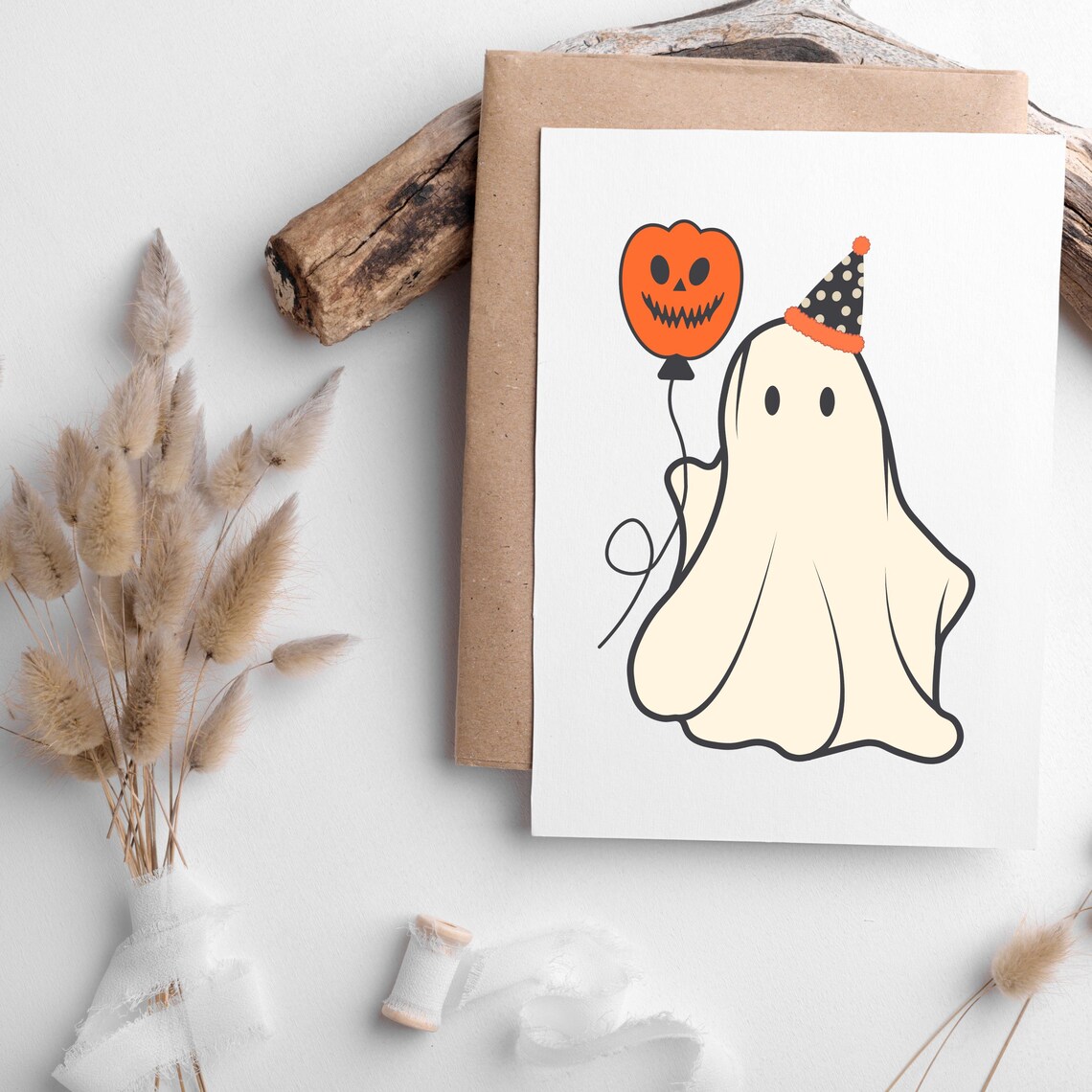 Birthday Ghost Card, Ghostie Party Hat, Spooky Bday Card, Halloween ...