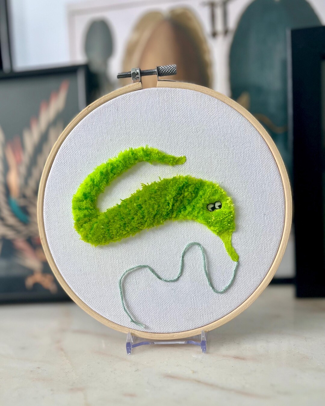 90s Fuzzy Worm on a String 3D Embroidery - Etsy