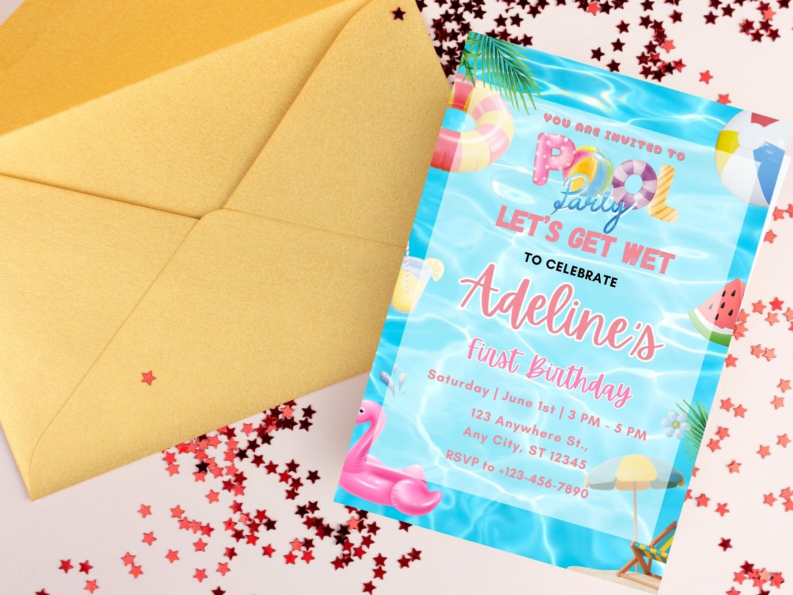 Pool Party Editable Invitation, Summer Birthday Party Evite, Text ...