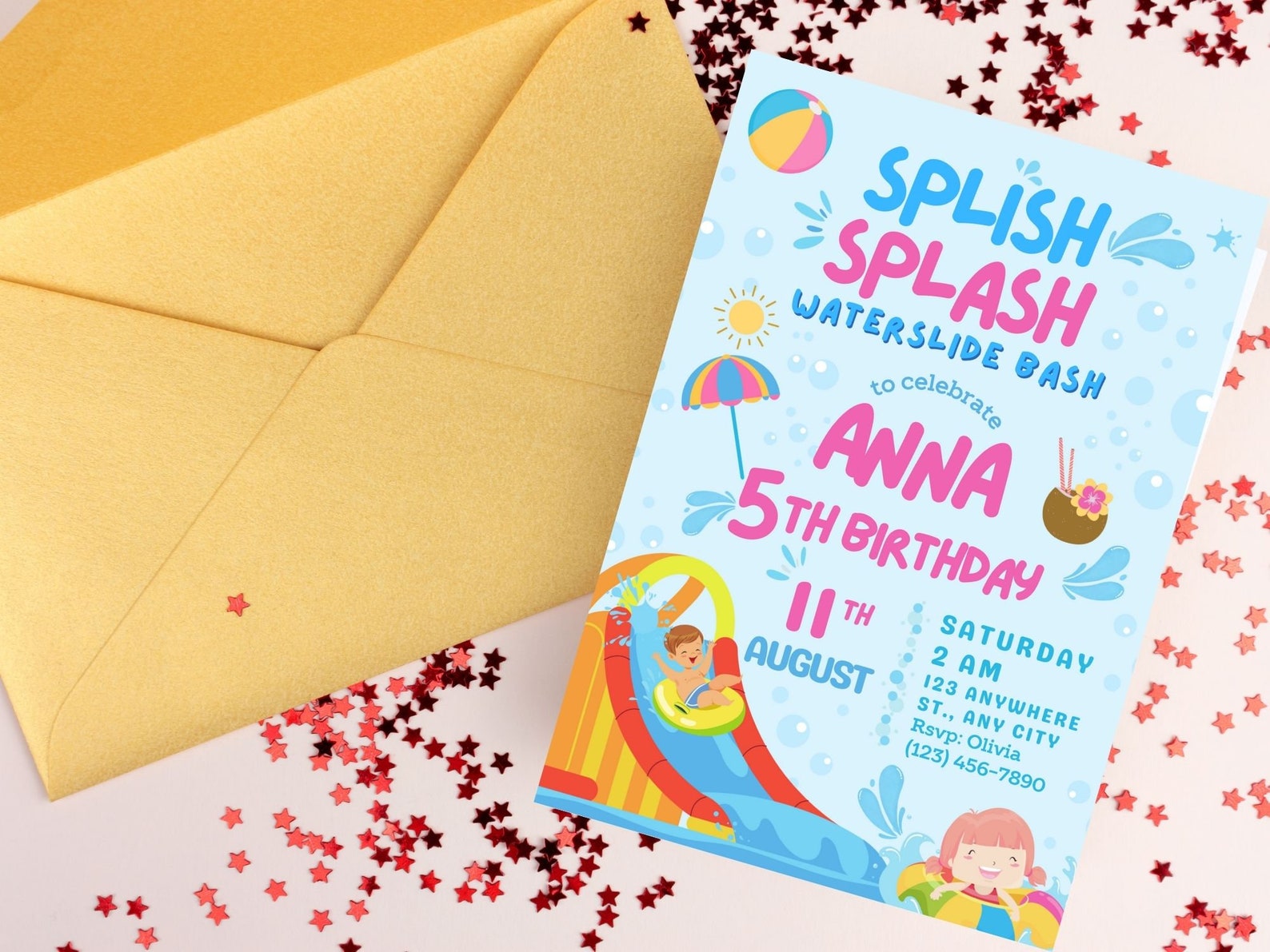 Editable Splish Splash Birthday Invitation Pool Party Girl Summer ...