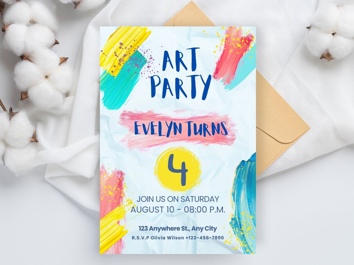 Painting Birthday Invitation Template, Paint Splatter Birthday Invite ...