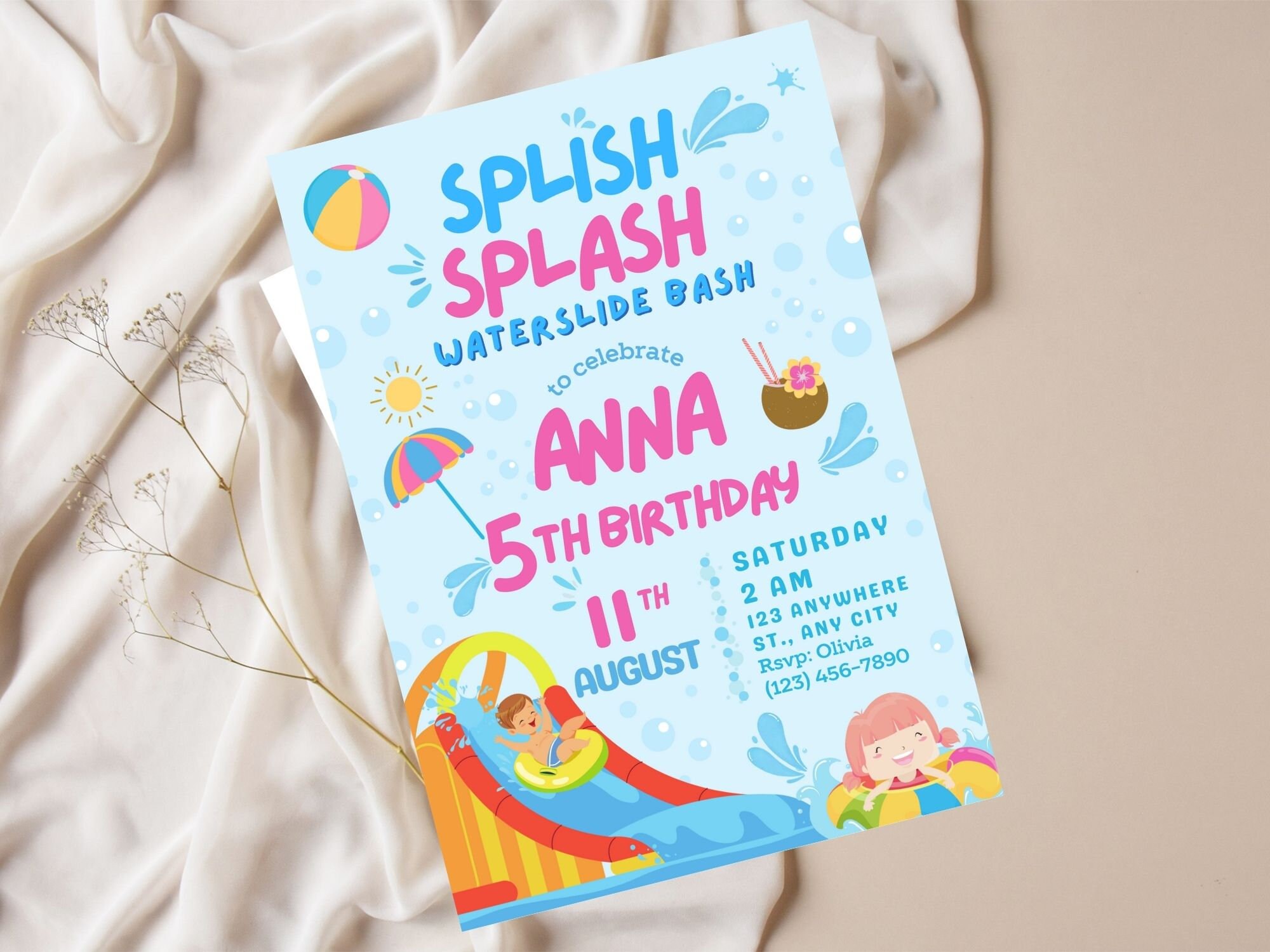 Editable Splish Splash Birthday Invitation Pool Party Girl Summer ...