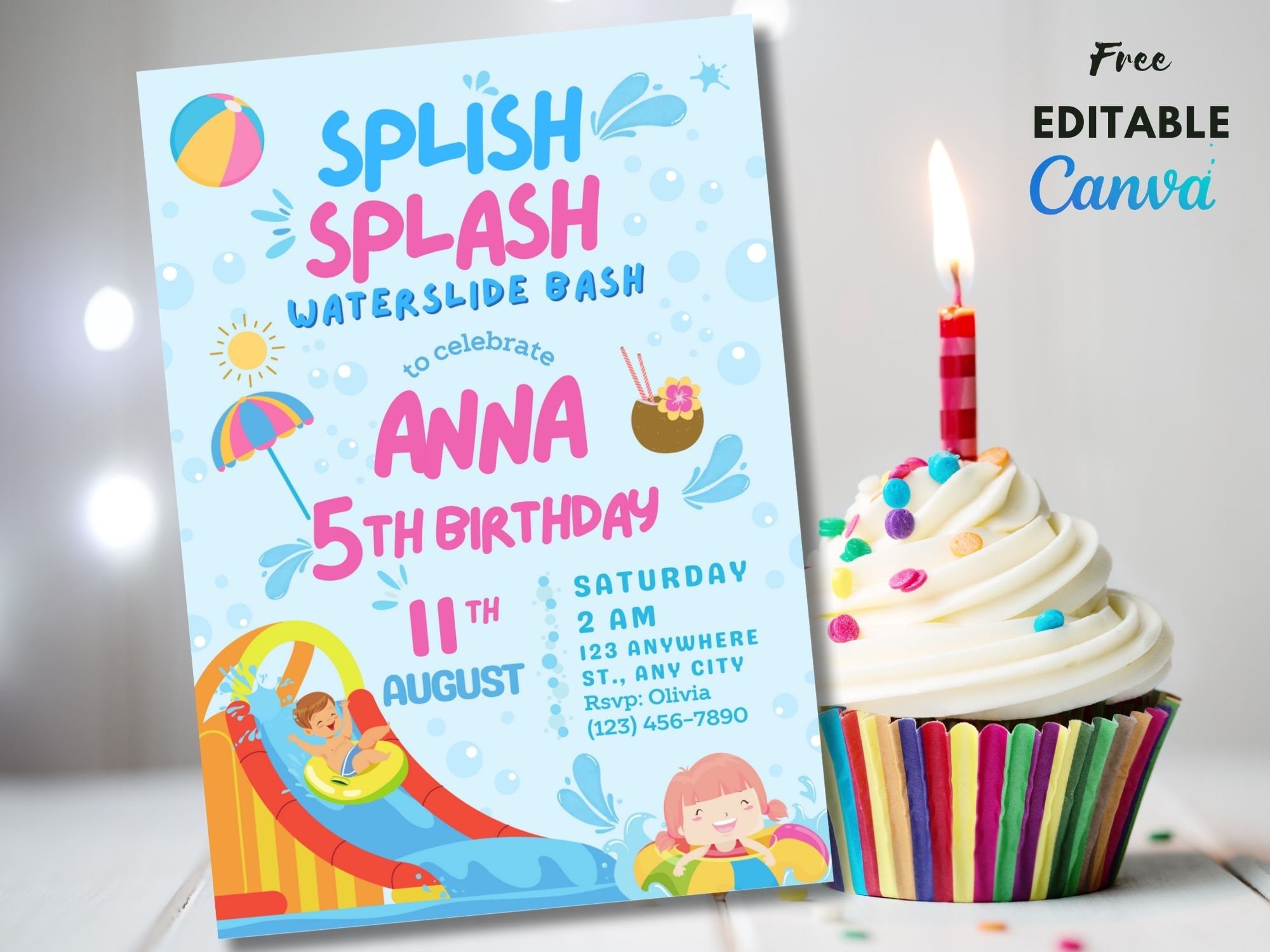 Editable Splish Splash Birthday Invitation Pool Party Girl Summer ...