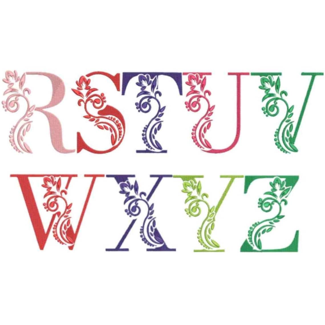 Elegant Floral Monogram Alphabet Letters A to Z Machine Embroidery ...