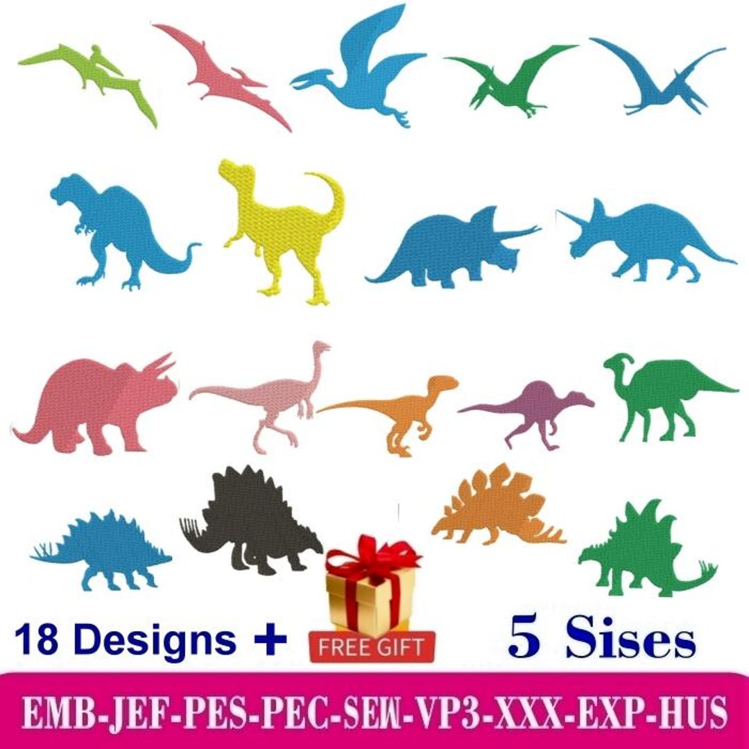 Dinosaur Silhouette Embroidery Designs 18 Pattern Deno Children's ...