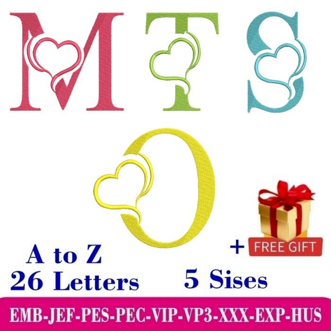 Charming Heart Monogram Alphabet Font Letters A to Z Machine Embroidery ...